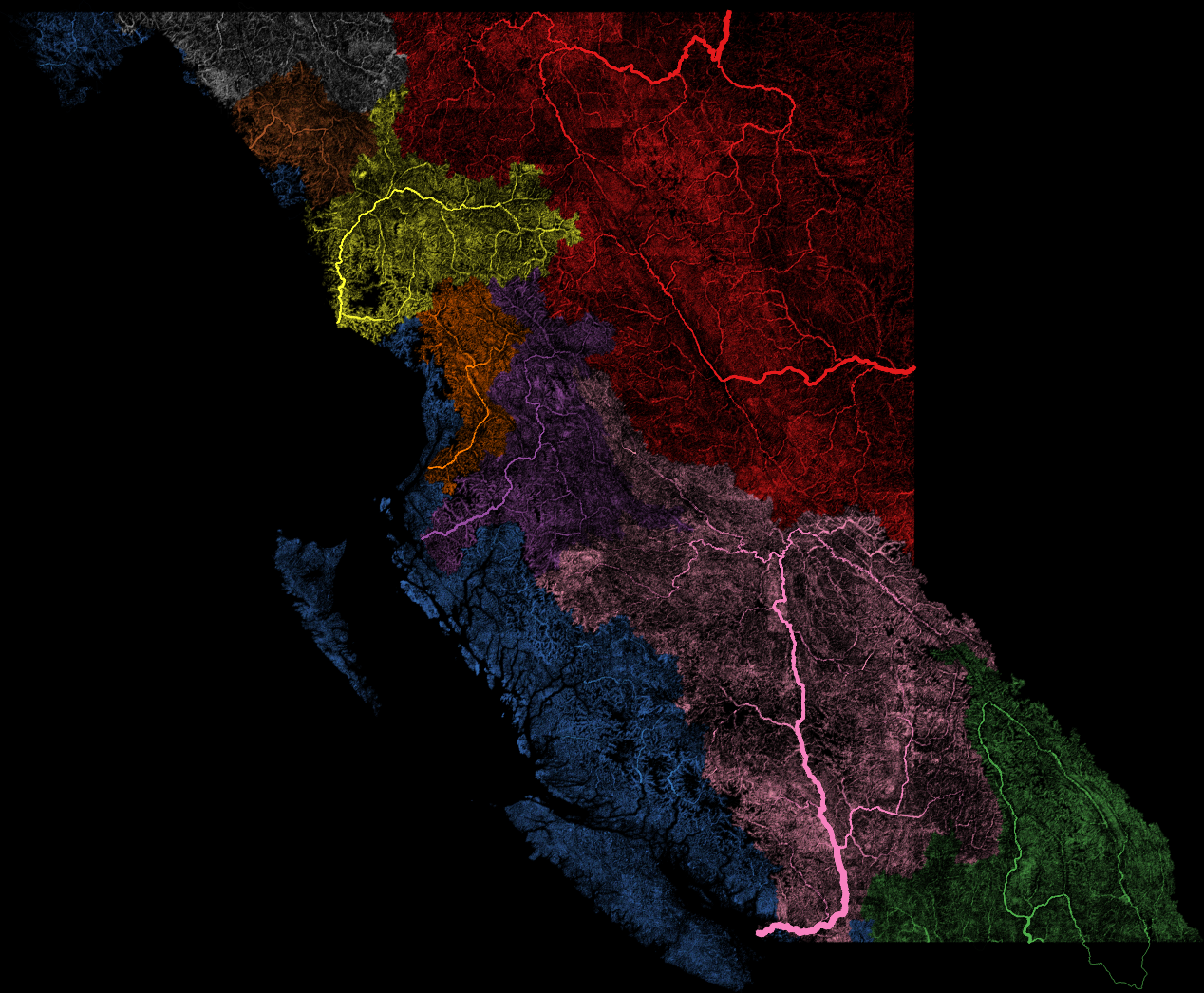 River basins of British Columbia colourized : r/MapFans